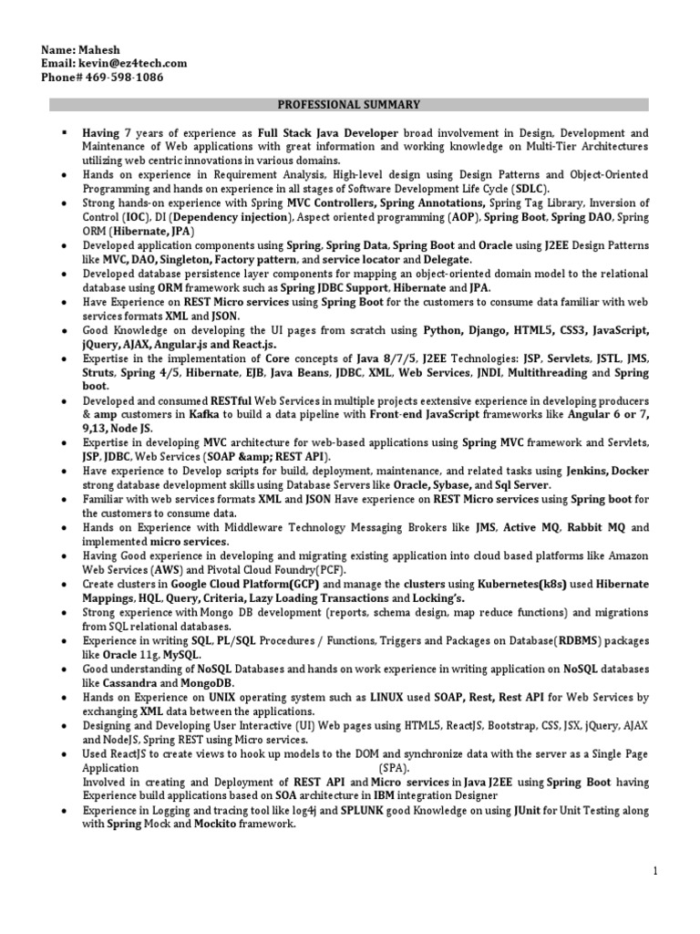 Mahesh - Updated Resume | PDF | Spring Framework | Representational ...
