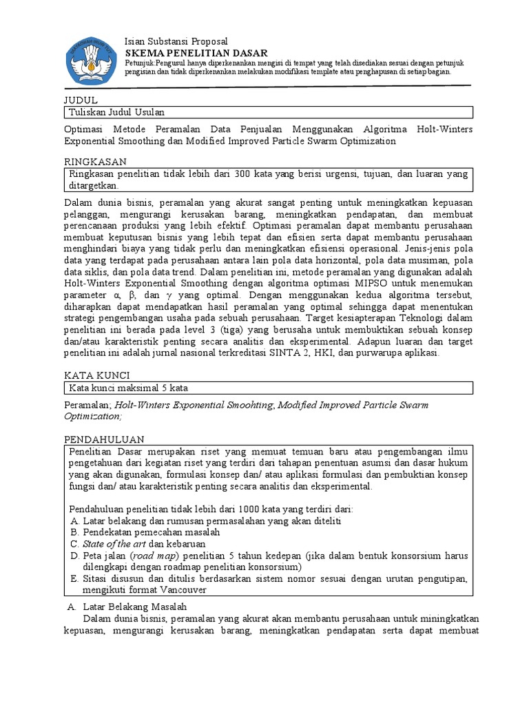 Isian Substansi Proposal Skema Dasar Template R1 | PDF