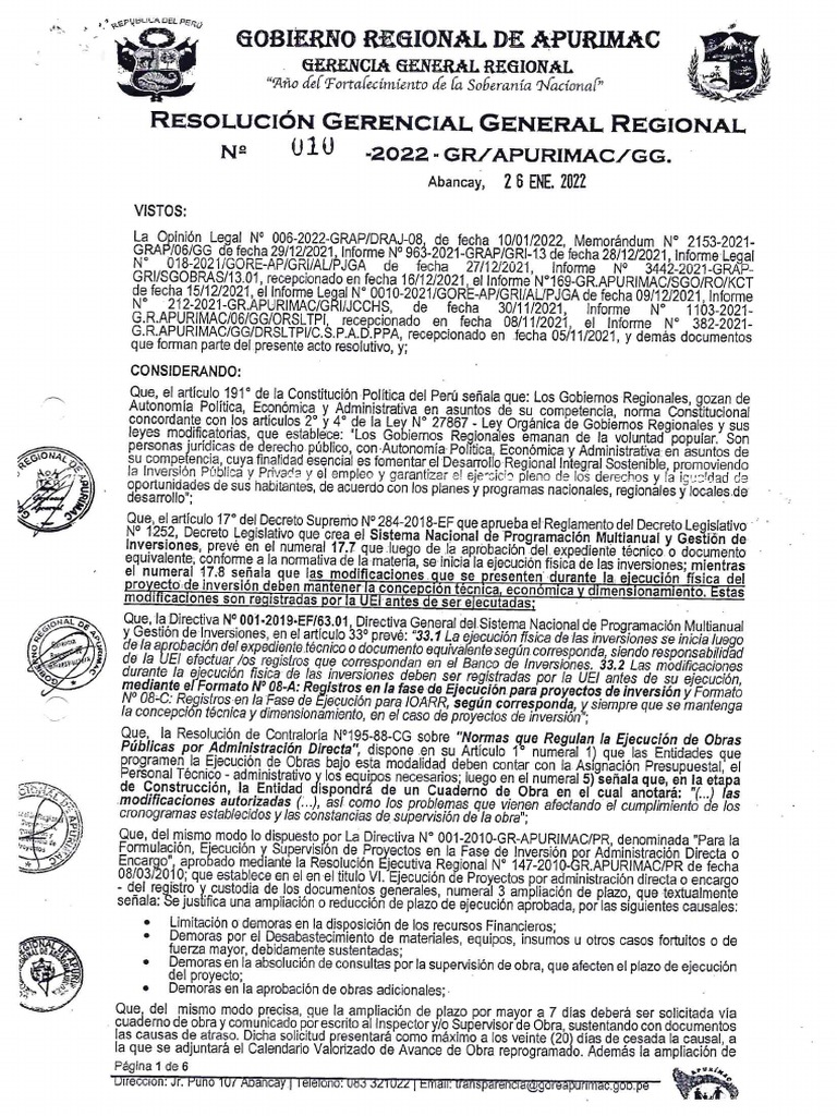 4 Resolucion Gerencial General Regional N 010-2022-GR - Apurimac.gg | PDF