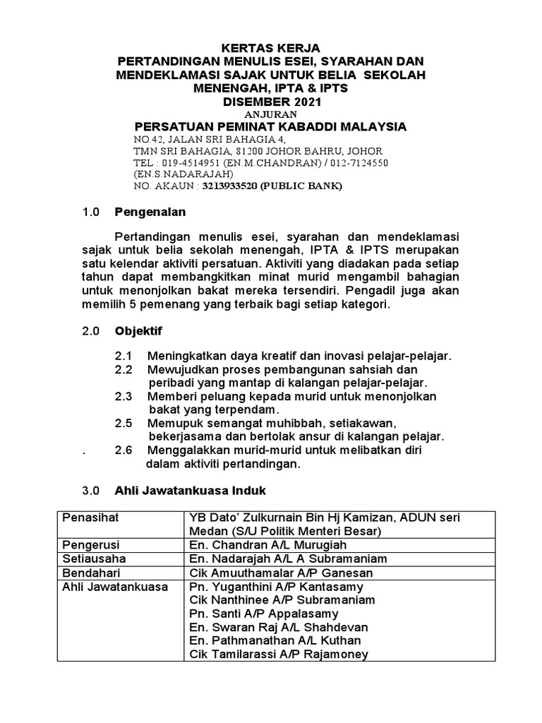 KERTAS KERJA SYARAHAN, ESEI DAN SAJAK 2021 IPTA IPTS | PDF