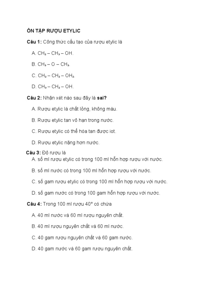 ÔN TẬP RƯỢU ETYLIC | PDF