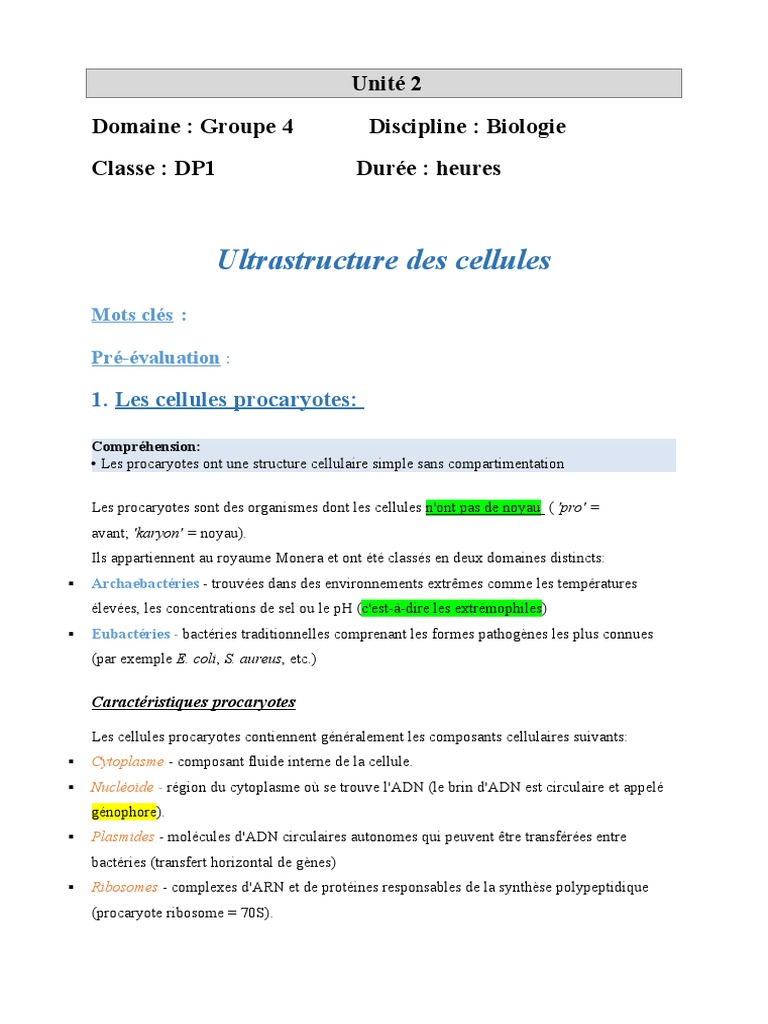 1.2. Ultrastructure Des Cellules | PDF | Cellule (Biologie) | Cytoplasme