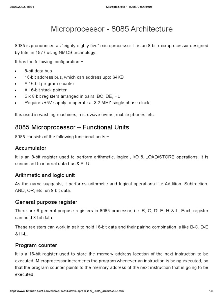 Microprocessor - 8085 Architecture | Download Free PDF | Central Processing Unit | Computer Memory