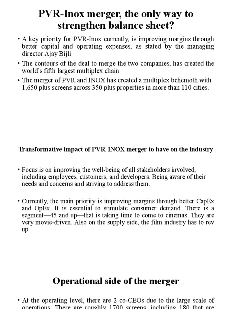 PVR-Inox Merger, The Only Way To Strengthen Balance Sheet? | Download ...