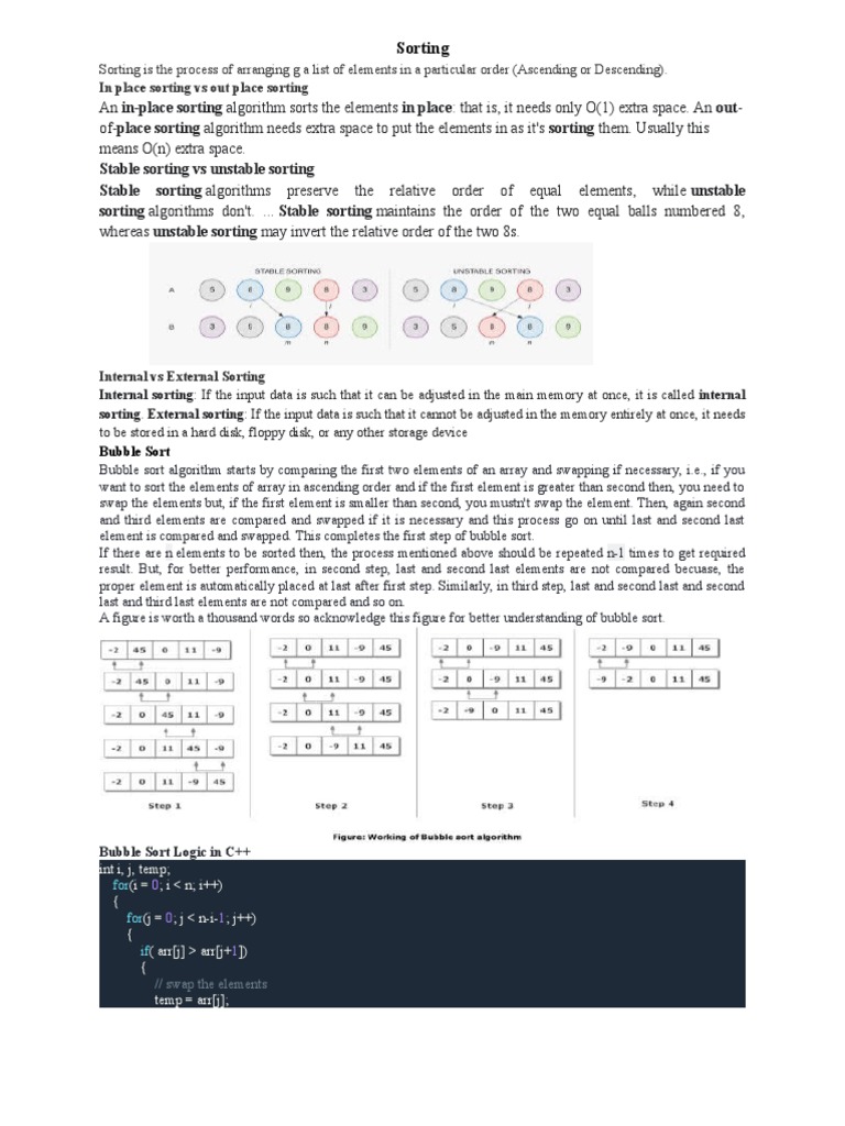 In Place Sorting Vs Out Place Sorting | Download Free PDF | Computer Engineering | Computer Data