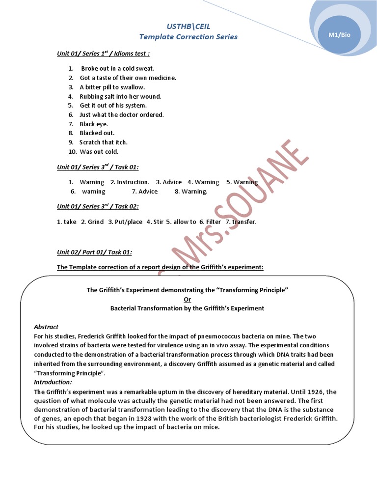 M1 Template Tasks Corrections | PDF | Bacteria | Transformation (Genetics)
