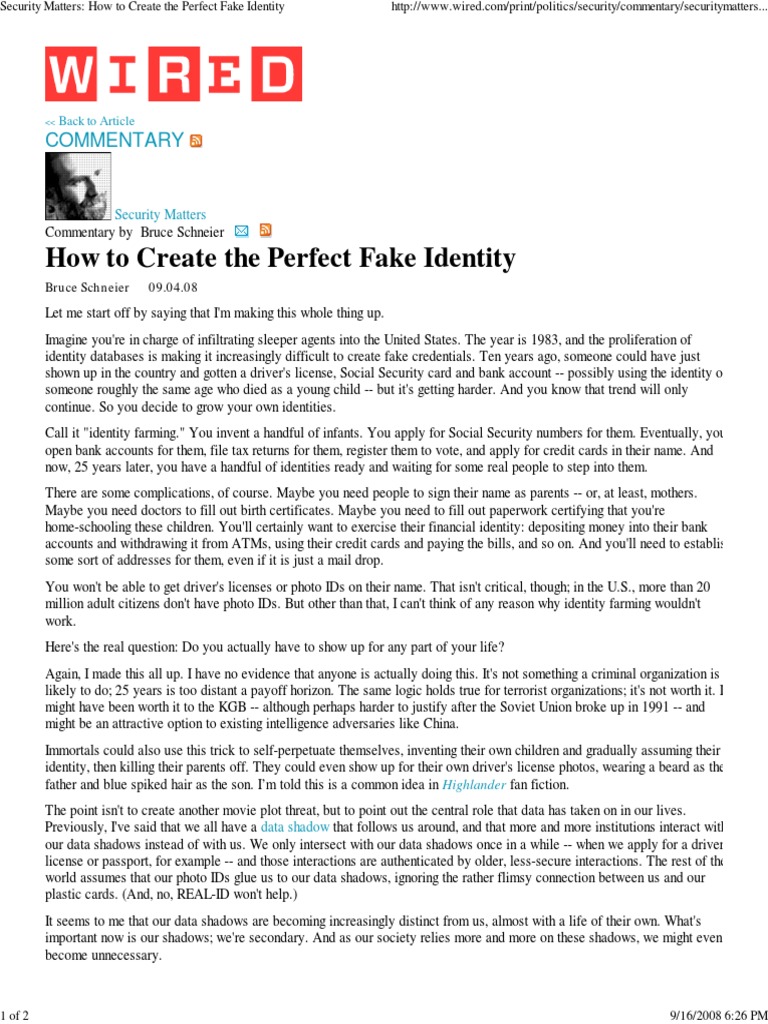 How To Create The Perfect Fake Identity Pdf Identity Document 