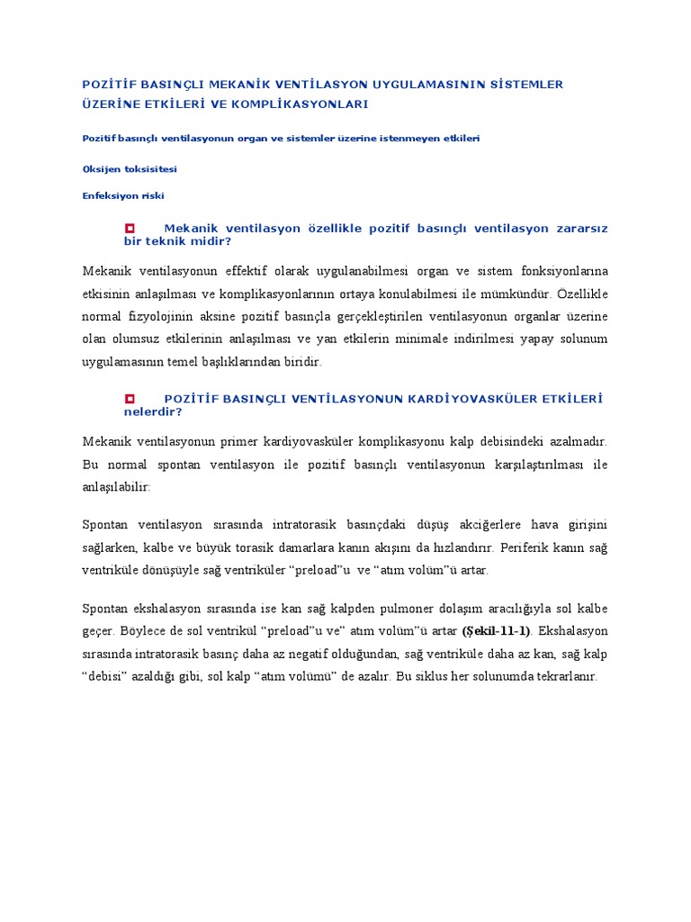 Pozi̇ti̇f Basinçli Mekani̇k Venti̇lasyon Uygulamasinin Si̇stemler ...