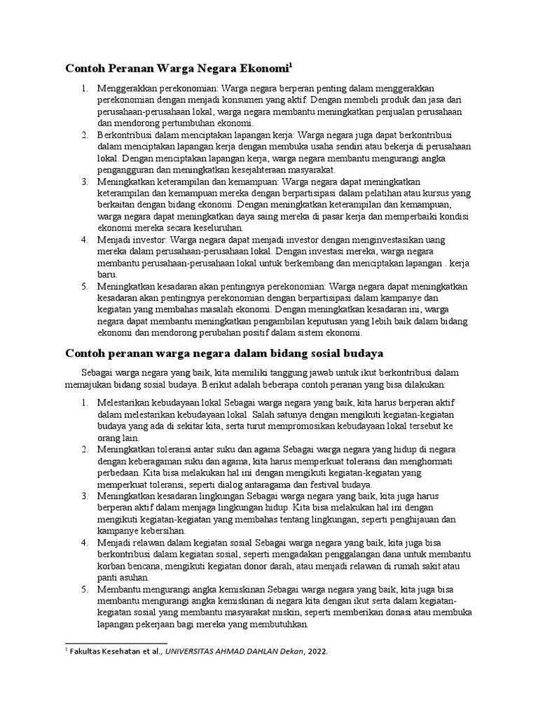Contoh Peranan Warga Negara Ekonomi: Fakultas Kesehatan Et Al ...