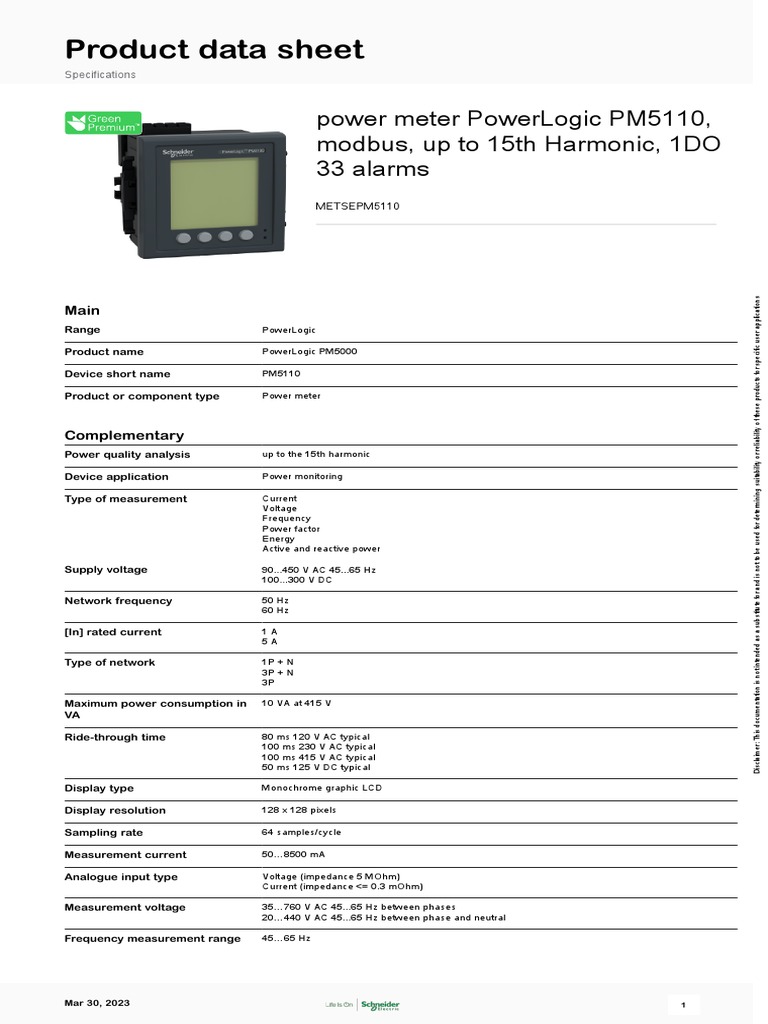 PowerLogic PM5000 Series - METSEPM5110 | PDF