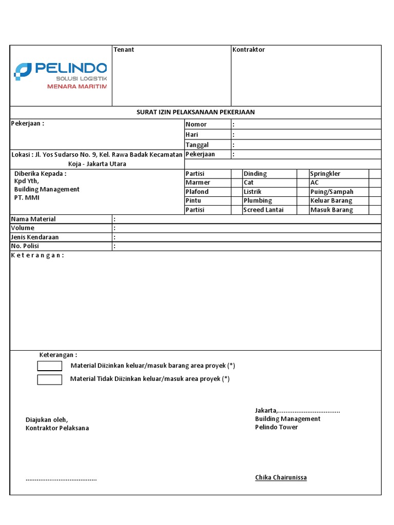 Surat Izin Pelaksanaan Proyek Barang | PDF