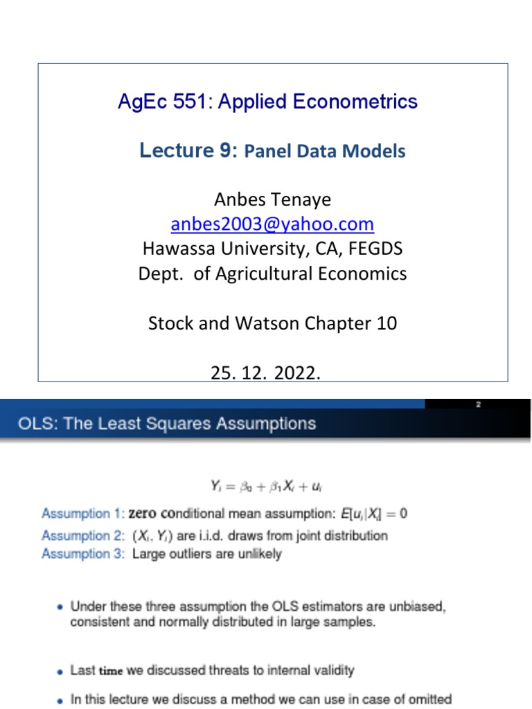 Lec9v11 Panel Data Models | PDF | Ordinary Least Squares | Fixed Effects Model