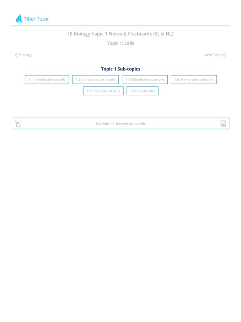 IB Biology Topic 1 Notes Summary | PDF | Cell Biology