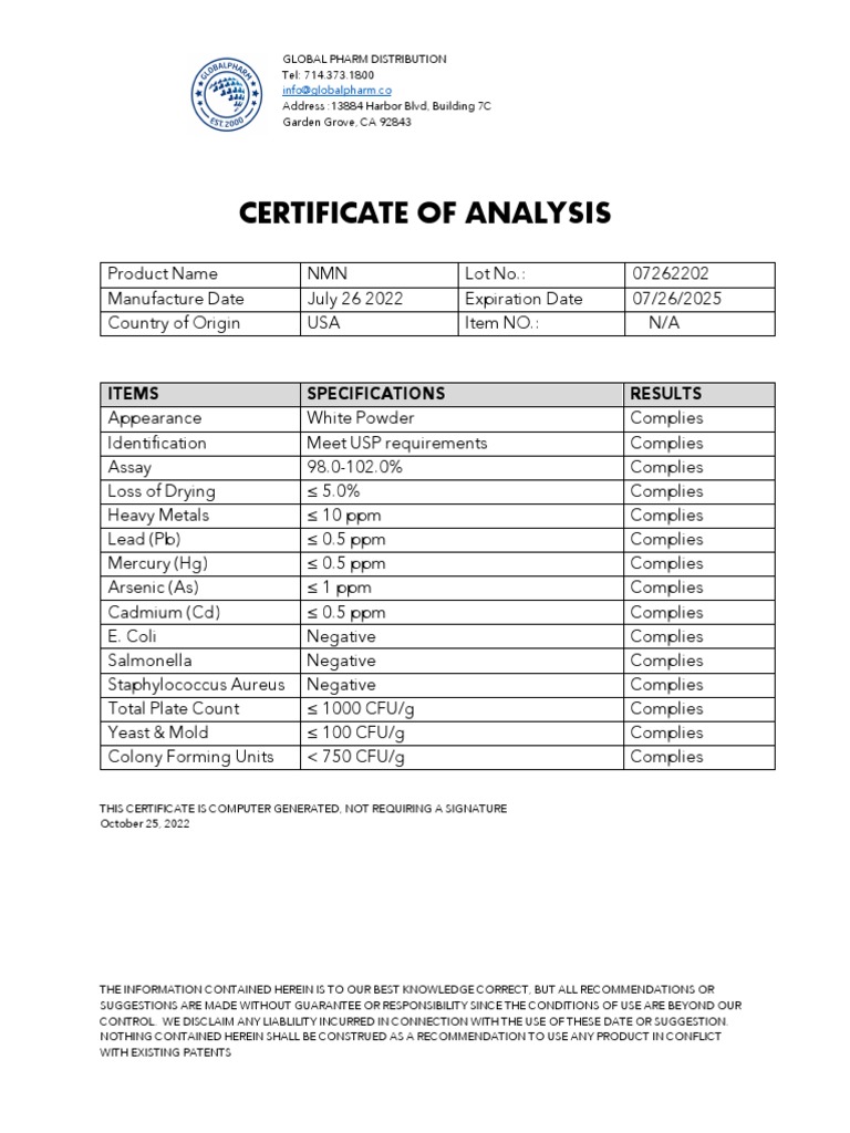 NMN Coa | PDF | Colony Forming Unit | Chemistry