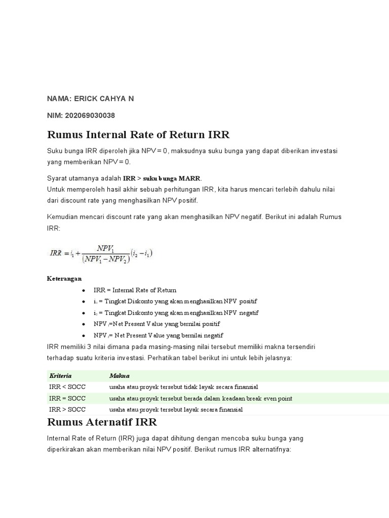 Contoh Soal Metode IRR | PDF