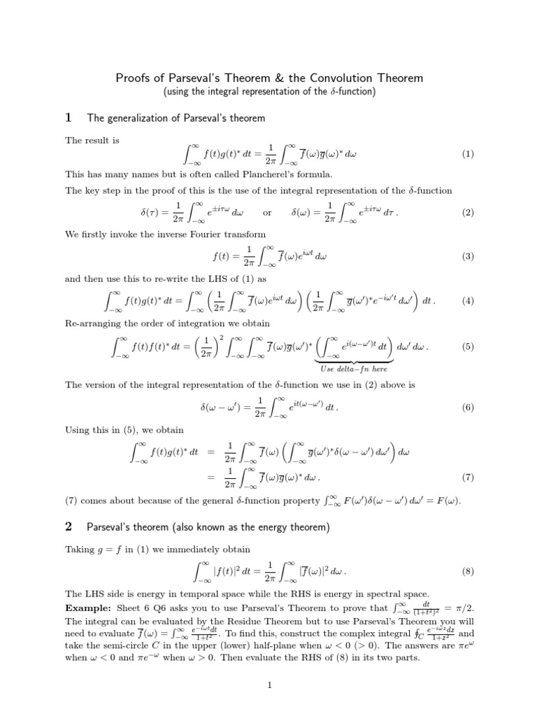 Parseval's Theorem | PDF | Convolution | Fourier Transform