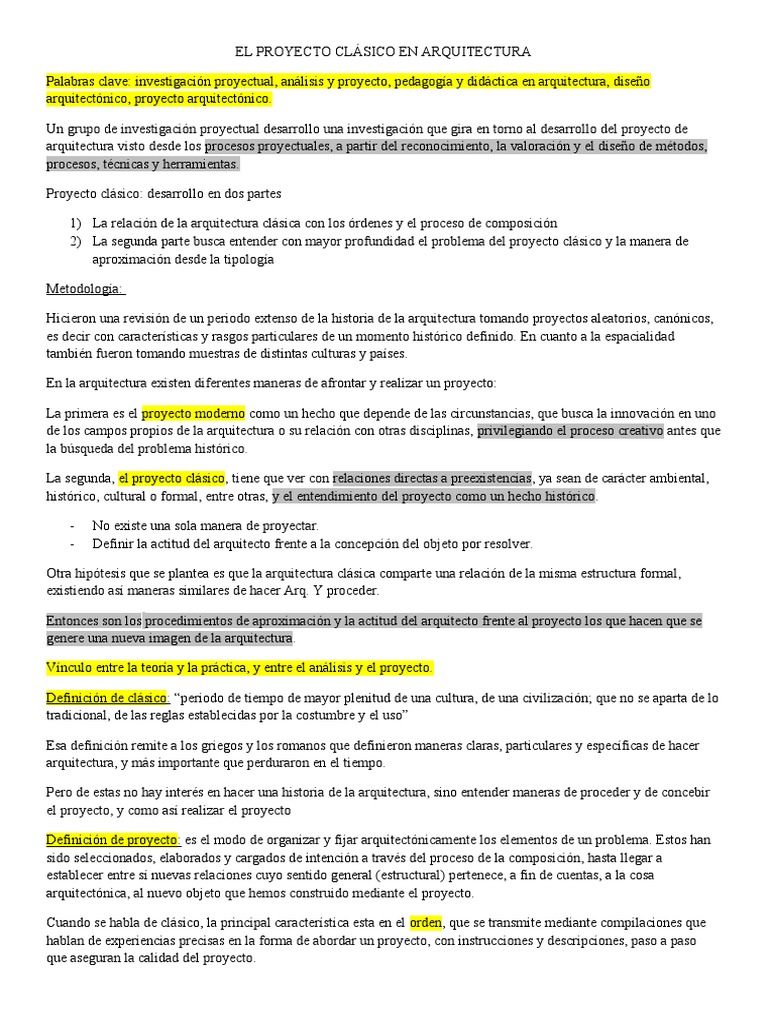 EL PROYECTO CLÁSICO EN ARQUITECTURA Resumen | PDF | Diseño | Pensamiento