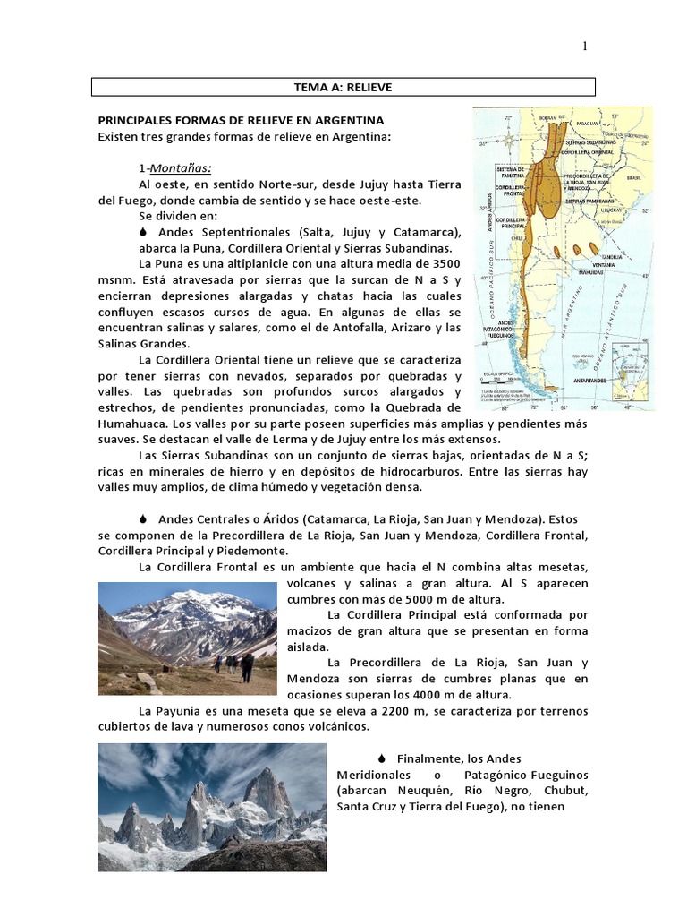 Principales formas de relieve en Argentina | PDF | Andes | Río