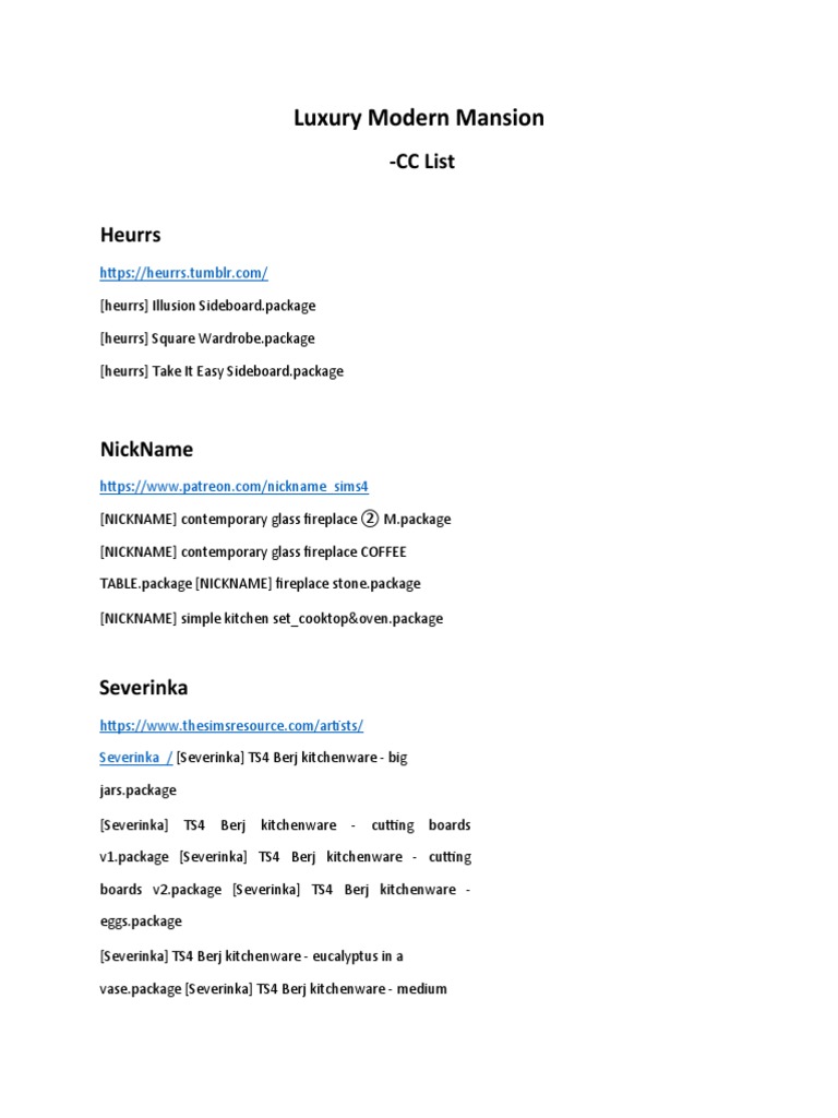 Luxury Modern Mansion CC List | PDF | Bathroom | Home