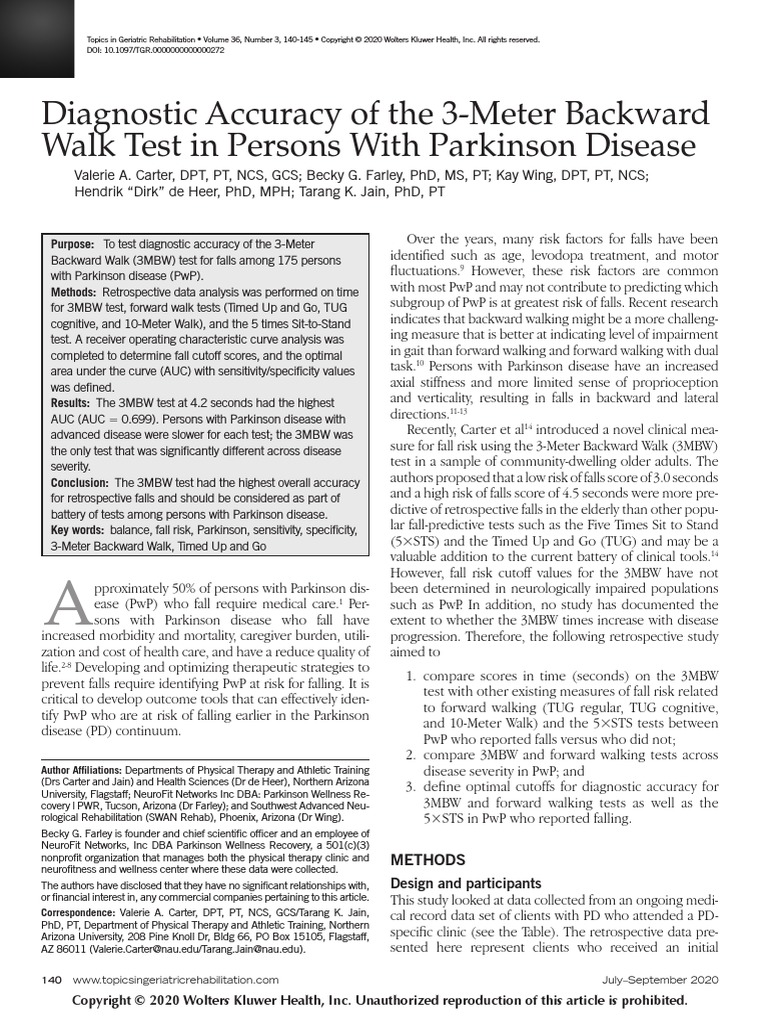 Diagnostic Accuracy of The 3-Meter Backward Walk Test in Persons With ...