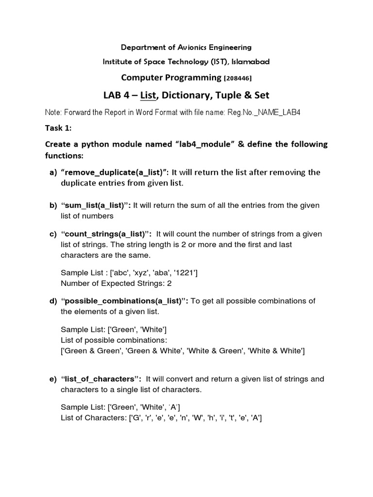 LAB 4 - List, Dictionary, Tuple & Set: Computer Programming | PDF