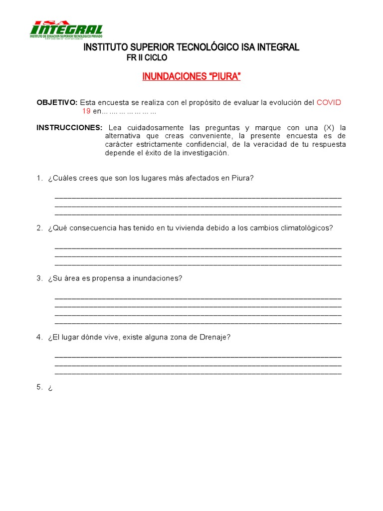 Instituto Superior Tecnológico Isa Integral: Inundaciones "Piura" | PDF