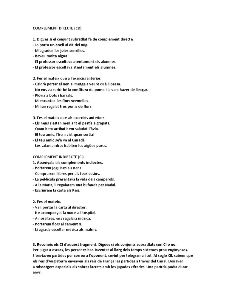 Frases Complement Directe-Indirecte | PDF