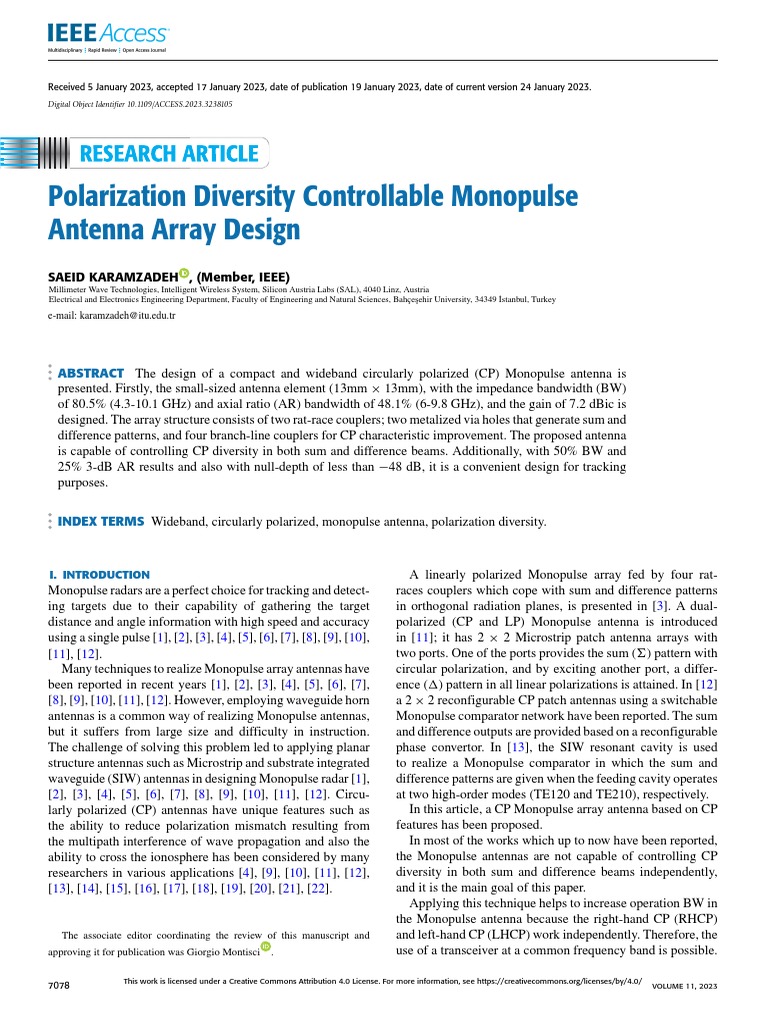 Polarization Diversity Controllable Monopulse Antenna Array Design | PDF | Antenna (Radio ...