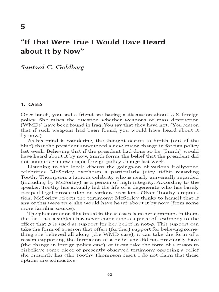 Sanford C. Goldberg - If That Were True I Would Have Heard About It by Now | PDF | Epistemology ...