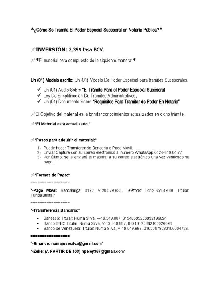 Como Se Tramita El Poder Especial Sucesoral en Notaría Pública | PDF