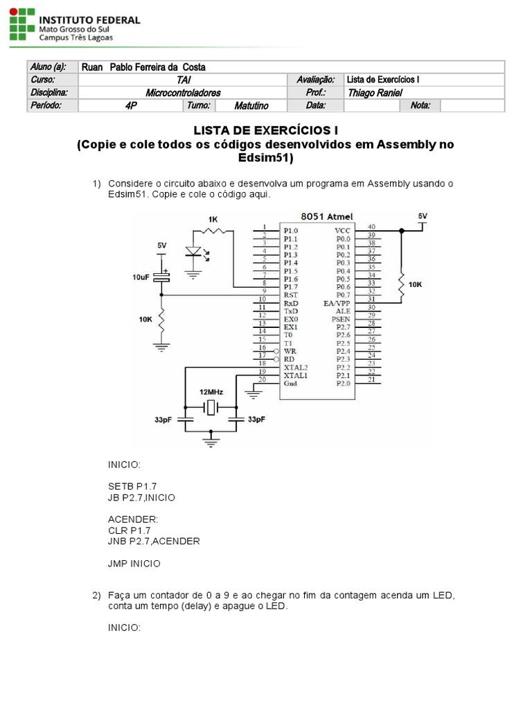 Lista de Exercícios I (Copie e Cole Todos Os Códigos Desenvolvidos em ...