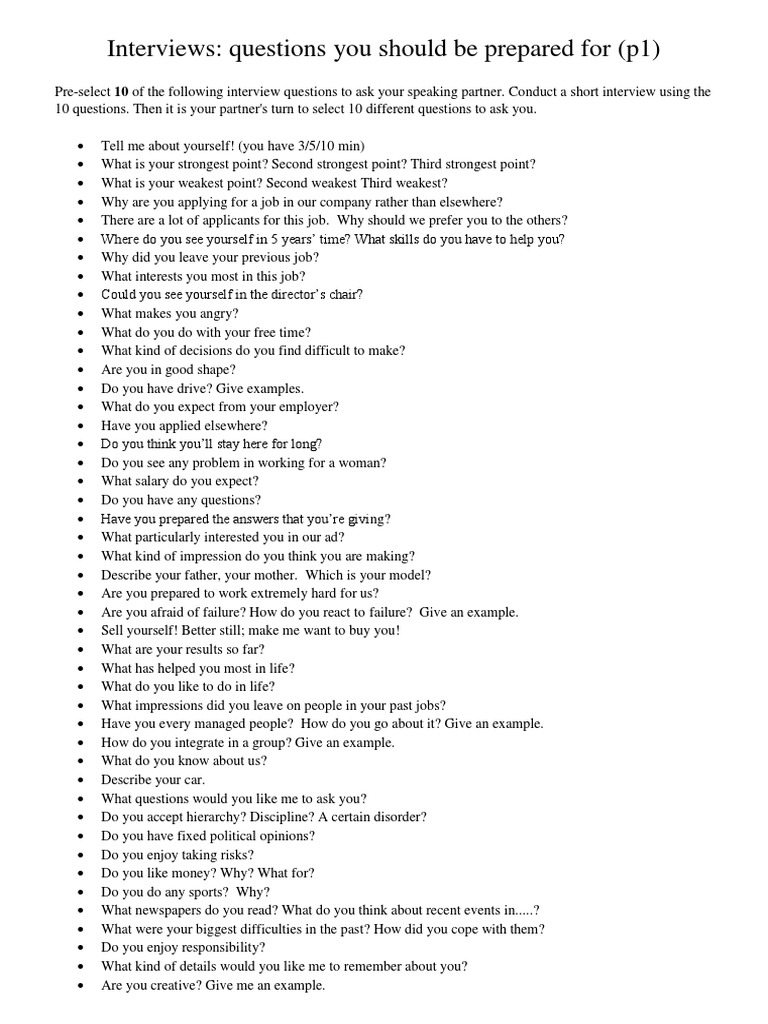 Interviews - Questions You Should Be Prepared For (UPP INT) | PDF | Cognition | Cognitive Science