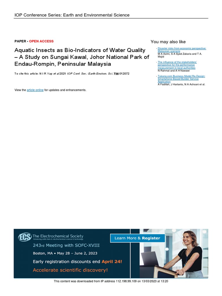 Aquatic Insects as Water Quality Indicators | PDF | Aquatic Ecosystem ...