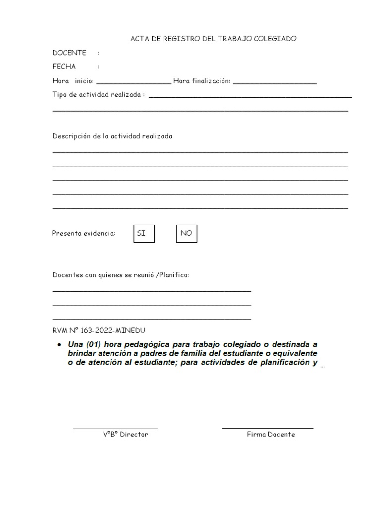 Acta de Trabajo Colegiado | PDF