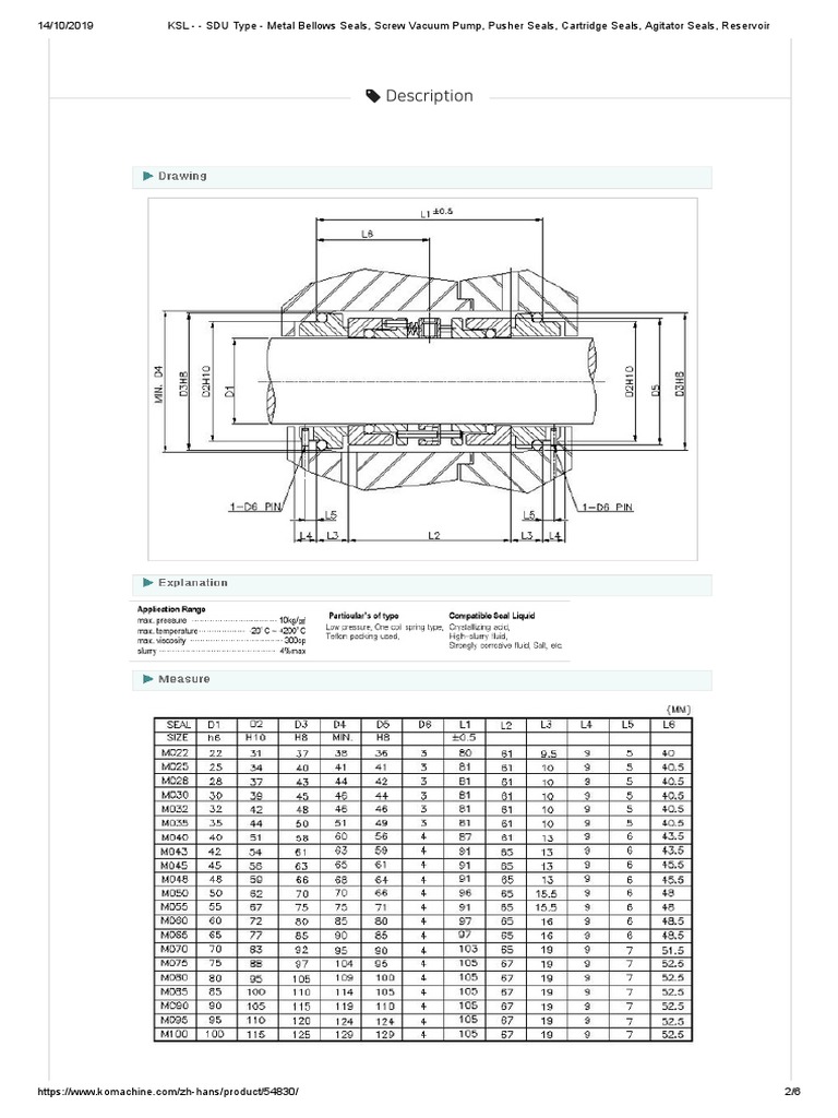 KSL - SDU Type - Metal Bellows Seals, Screw Vacuum Pump, Pusher Seals ...