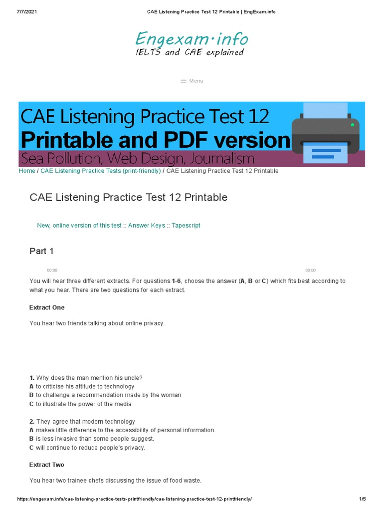 CAE Listening Practice Test 12 Printable - EngExam - Info | PDF ...