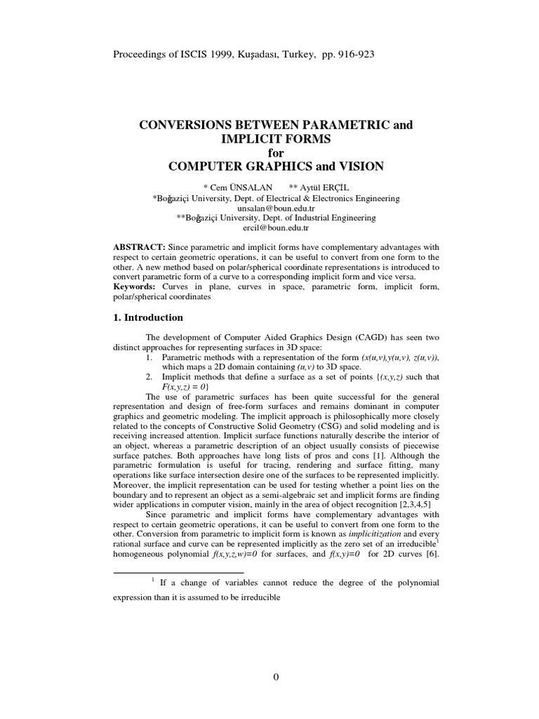 Conversion Between Parametric And Implicit Forms For Graphics And Vision Cem Unsalan Et Al