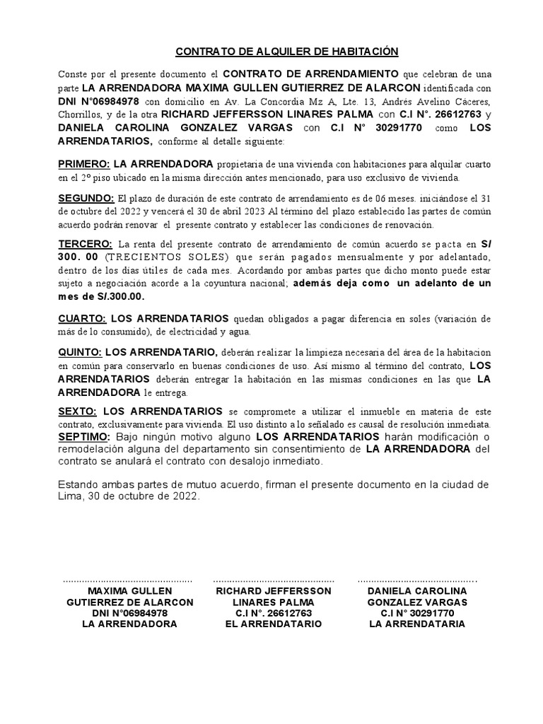 Contrato de Alquiler de Habitación | PDF