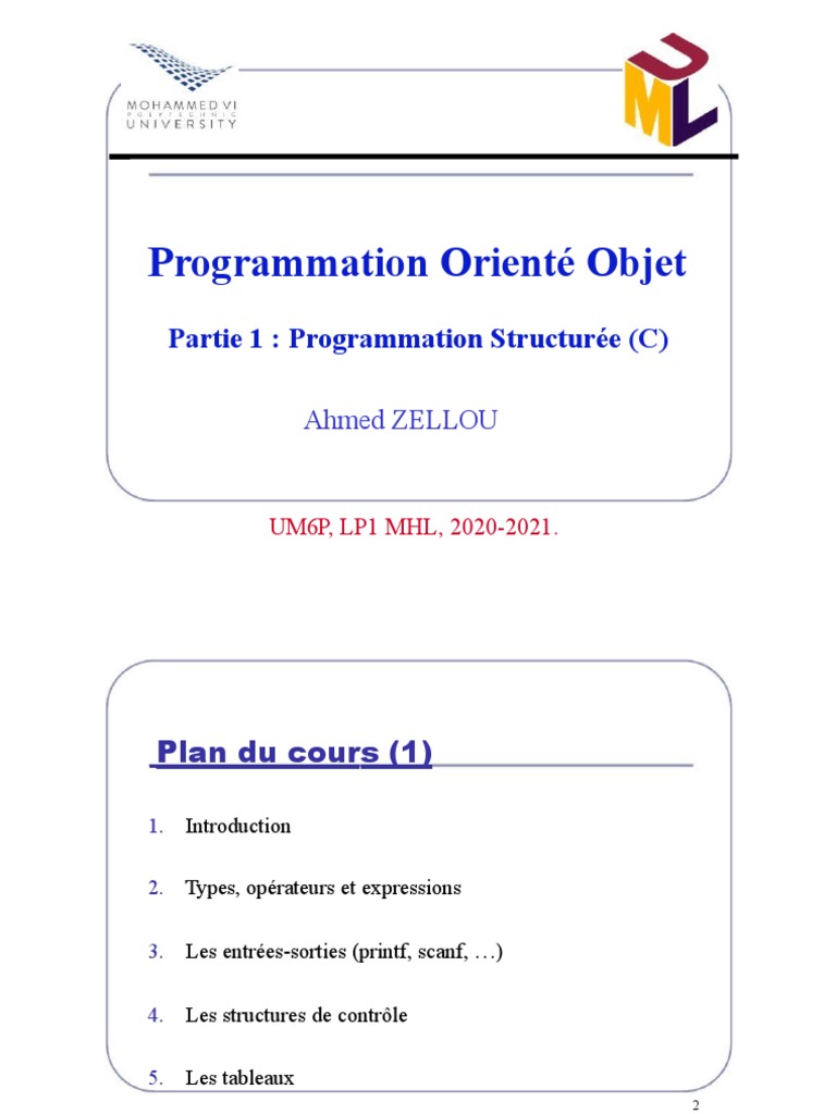 Programmation Orienté Objet POO - Partie 1 - Programmation Structurée (C) (29848) | PDF ...