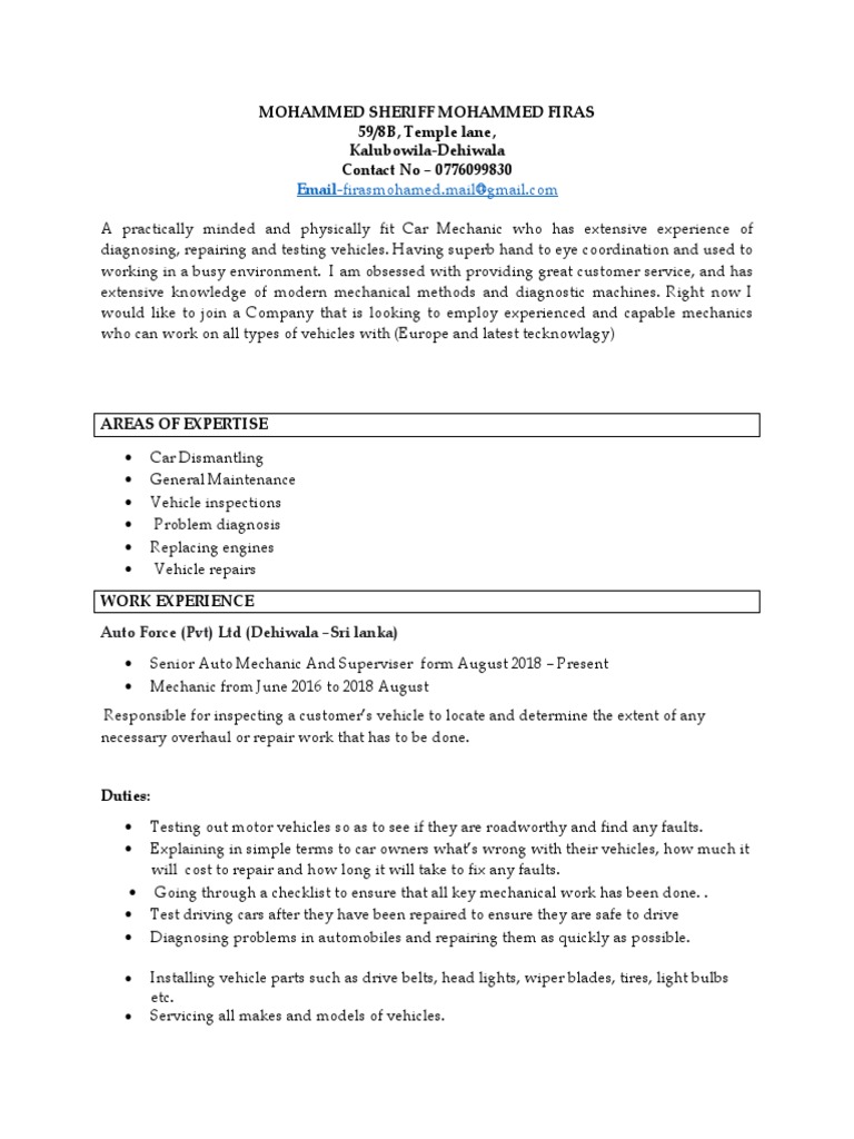 CV Mohammed Firas | PDF | Car | Engines