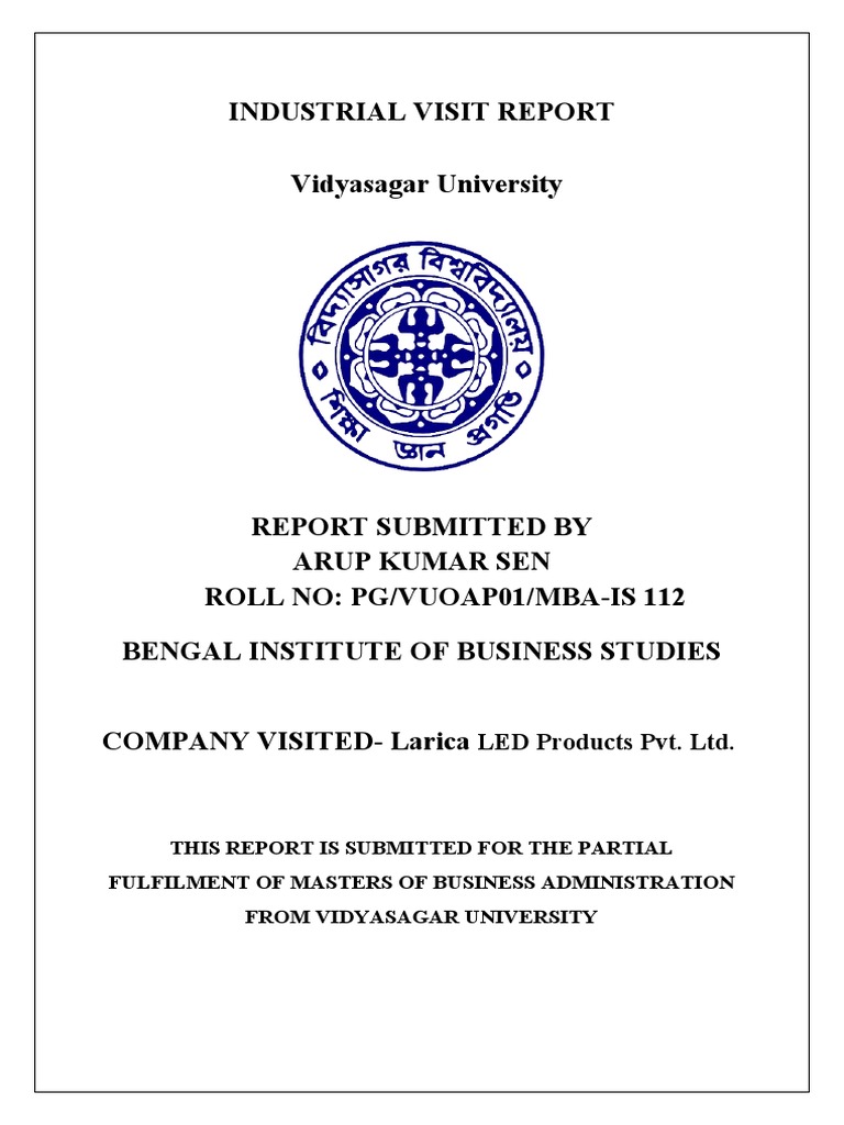 Industrial Visit Report Arup KR Sen BM 223 | PDF | Master Of Business ...