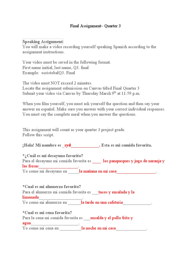 Speaking Assignment | PDF