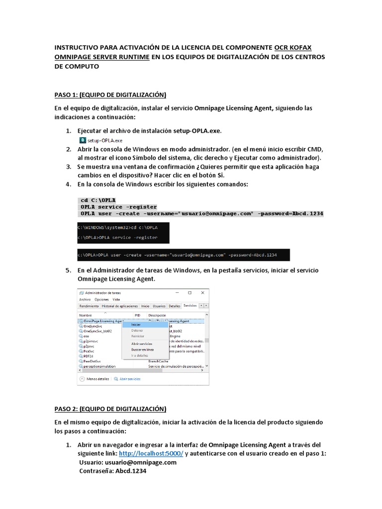 Instructivo Activacion Kofax OmniPage Server Runtime | PDF | Microsoft Windows | Interfaz de ...