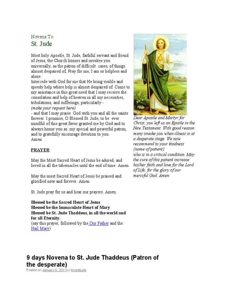 Novena To ST Jude Thaddeus | PDF | Jesus | Prayer