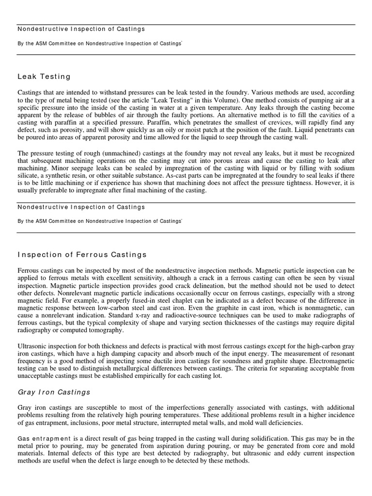 Leak Testing: Nondestructive Inspection of Castings | PDF | Casting ...