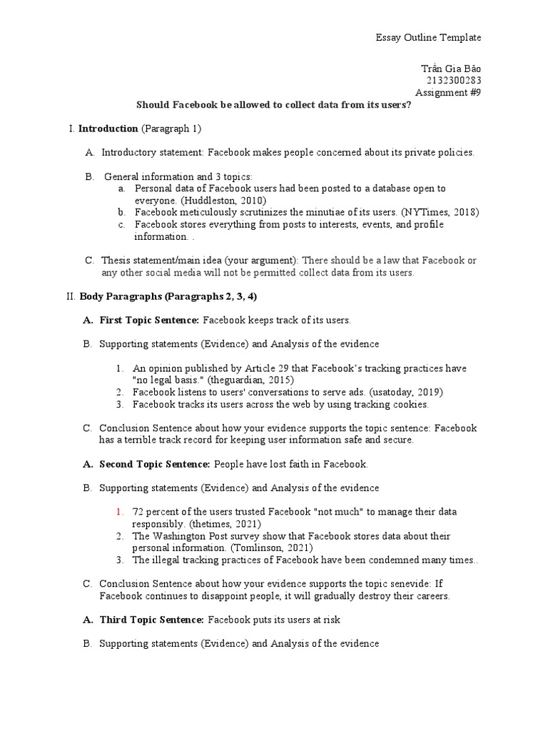 WRT 122 Essay Outline Template | PDF | Facebook | Social Media