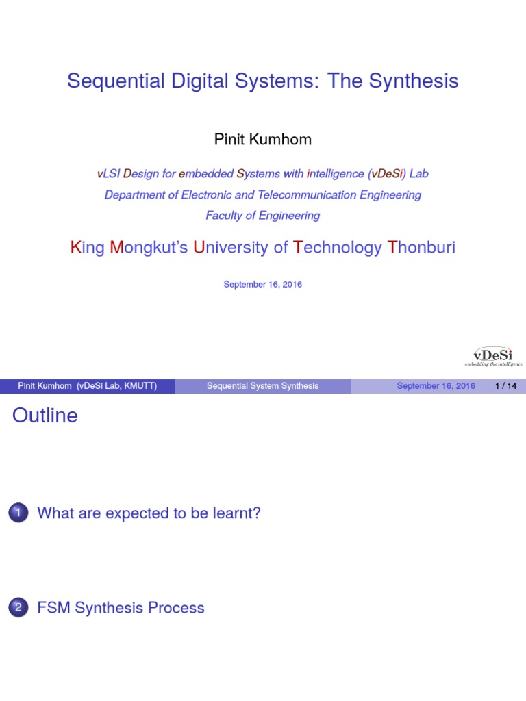 Sequential Digital Systems: The Synthesis: Pinit Kumhom | PDF | Logic Synthesis | Hardware ...
