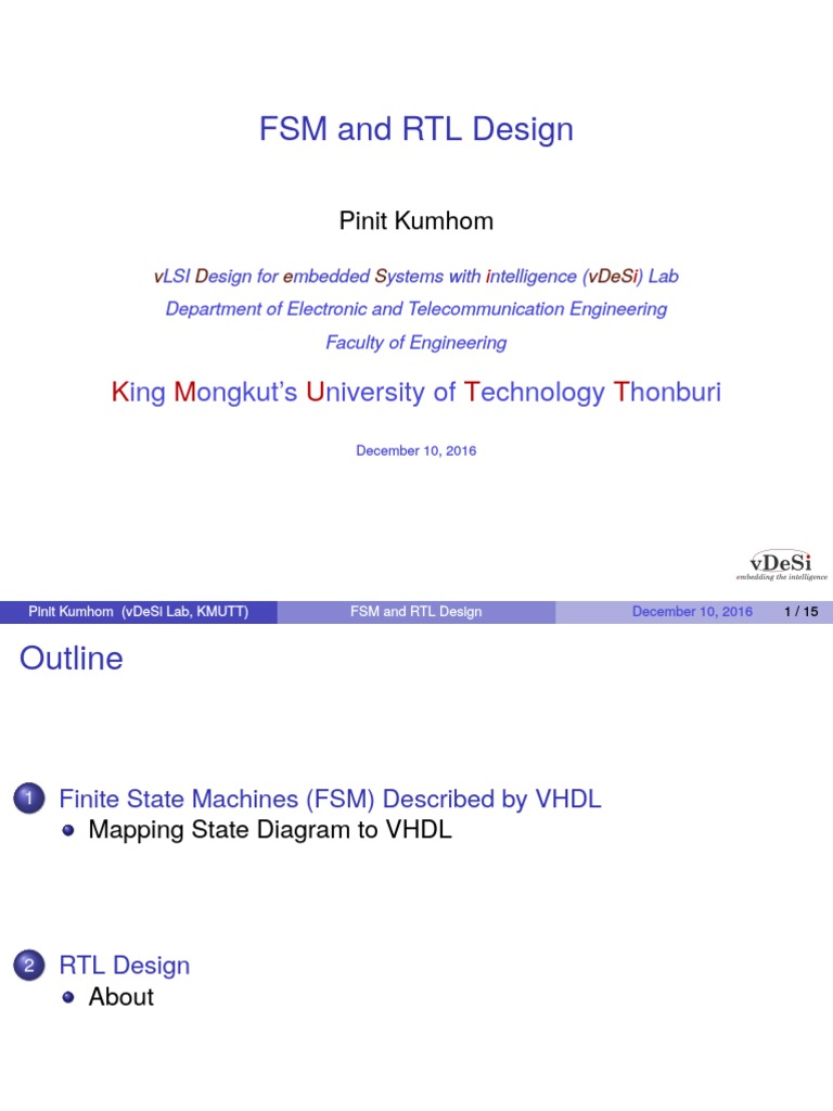FSM and RTL Design: Pinit Kumhom | PDF | Vhdl | Logic Gate