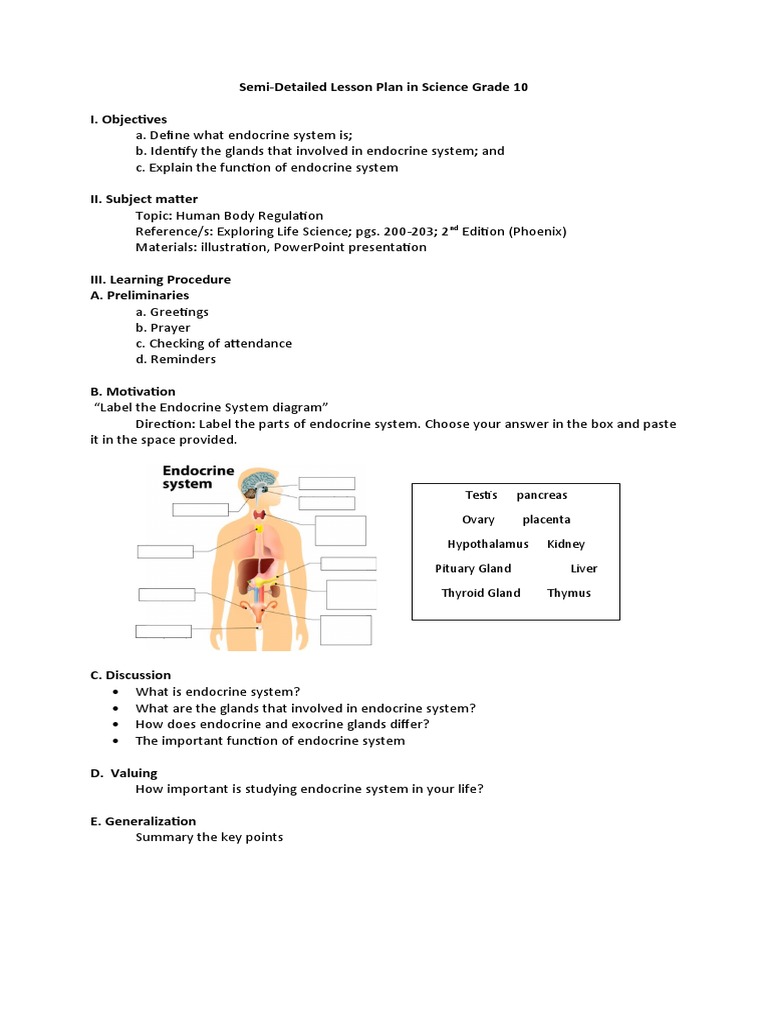 Semi-Detailed Lesson Plan in Science 10 (3rdQ) | PDF | Hormone ...