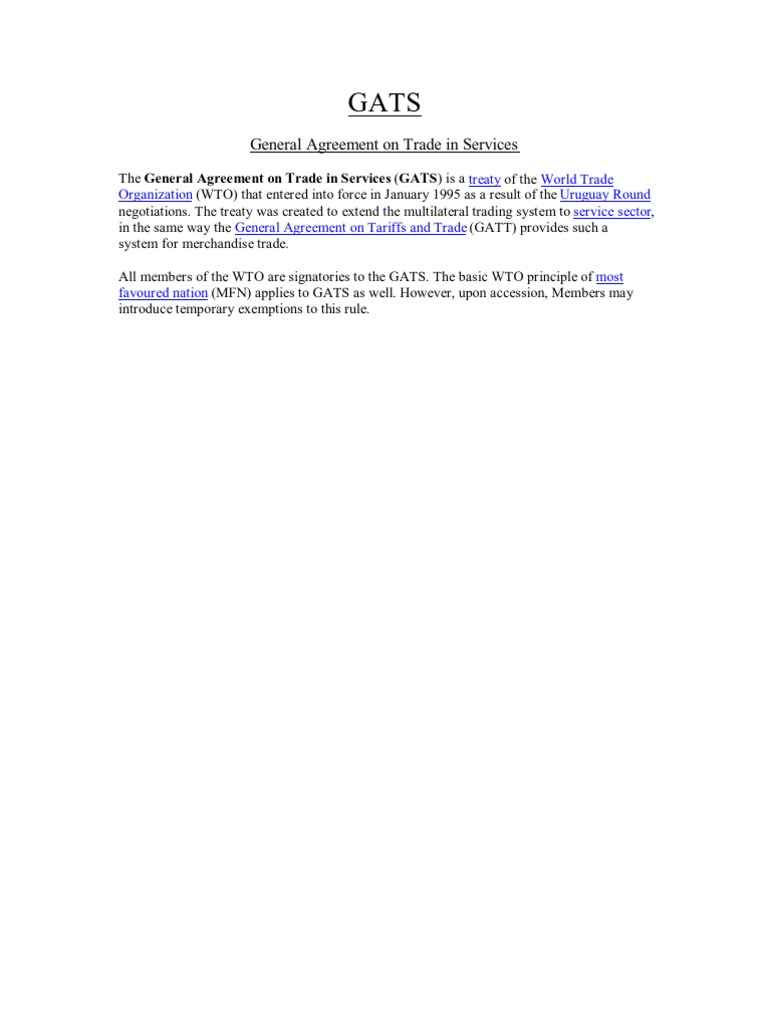 An Overview of Key International Trade Agreements and Principles: GATS ...